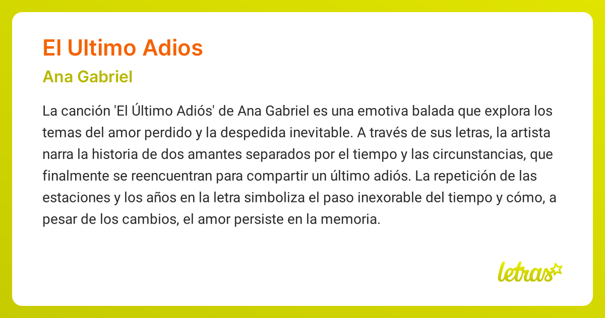 Significado de la canción EL ULTIMO ADIOS (Ana Gabriel) - LETRAS.COM
