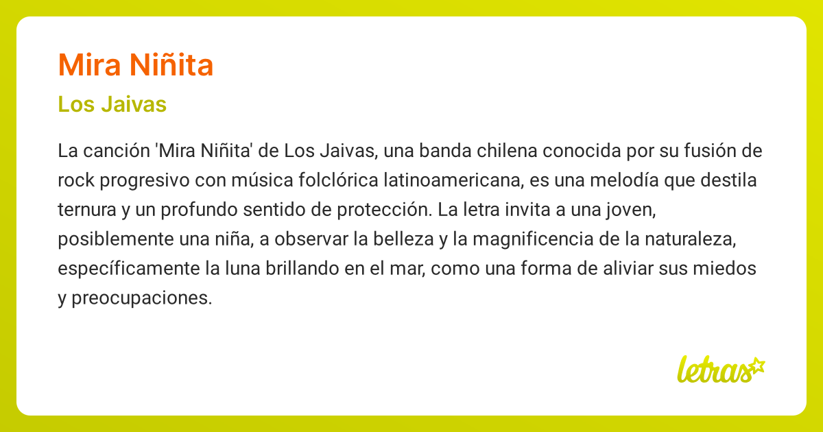 Significado de la canción MIRA NIÑITA (Los Jaivas) - LETRAS.COM