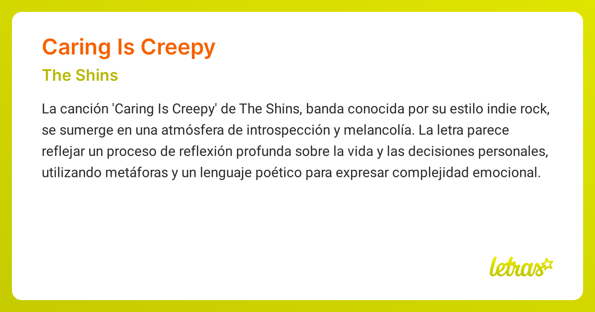 Significado de la canción CARING IS CREEPY (The Shins) - LETRAS.COM
