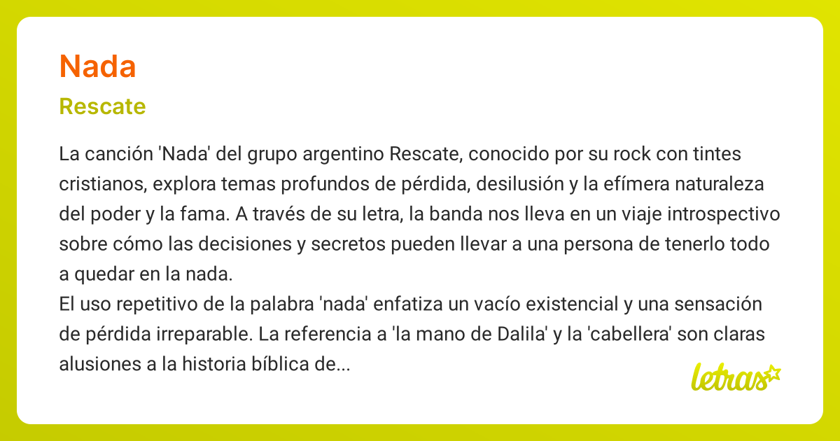 Significado de la canción NADA (Rescate) - LETRAS.COM