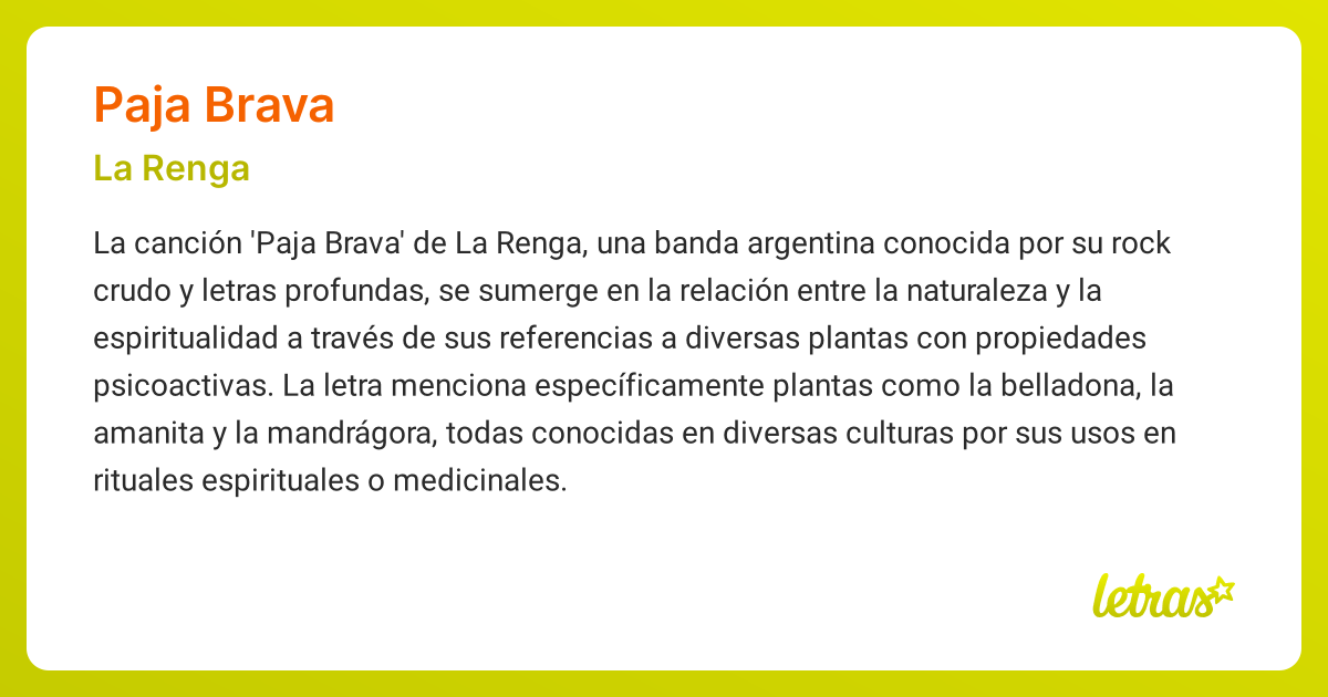 Significado de la canción PAJA BRAVA (La Renga) - LETRAS.COM