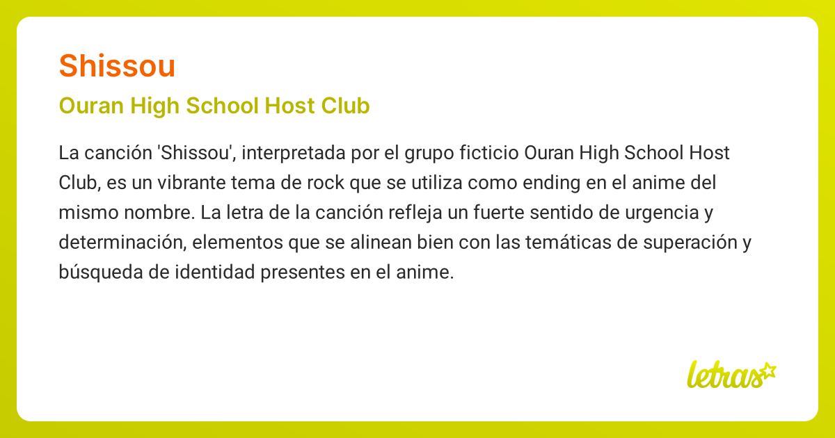Significado de la canción SHISSOU (Ouran High School Host Club ...