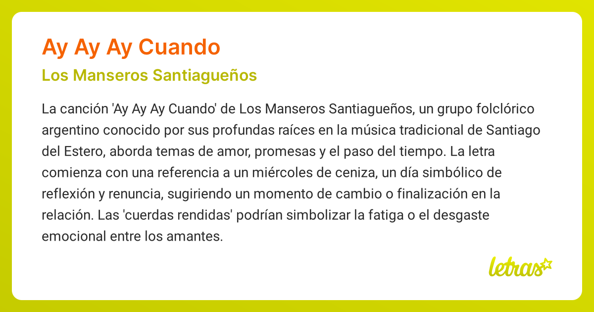 Significado de la canción AY AY AY CUANDO (Los Manseros Santiagueños ...