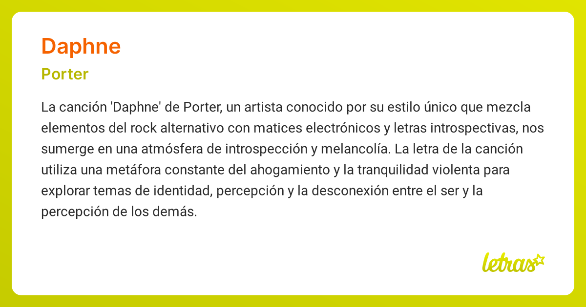 Significado de la canción DAPHNE (Porter) - LETRAS.COM