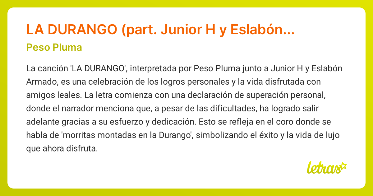 Significado de la canción LA DURANGO (part. Junior H y Eslabón Armado ...