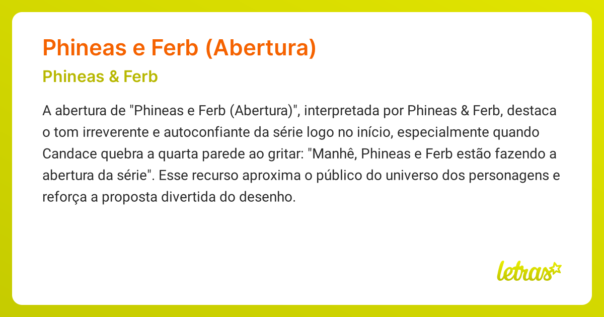 Significado da música PHINEAS E FERB (ABERTURA) (Phineas & Ferb ...