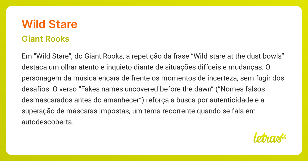 Significado da música WILD STARE (Giant Rooks) - LETRAS.MUS.BR