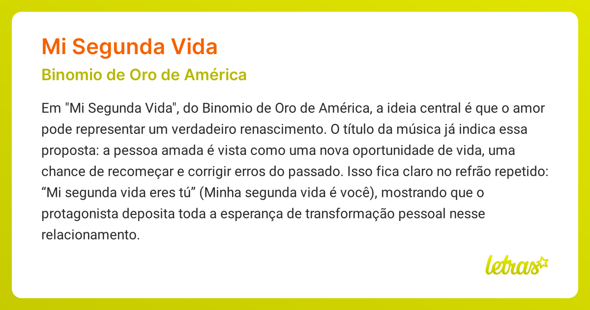 Significado da música MI SEGUNDA VIDA (Binomio de Oro de América ...