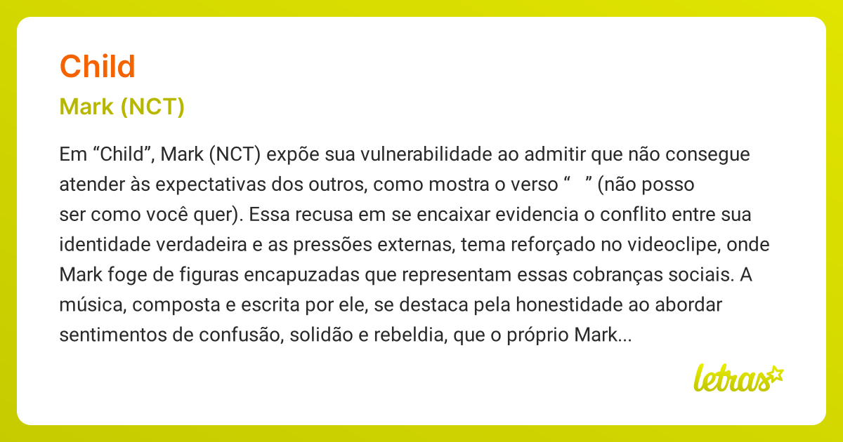 Significado da música CHILD (Mark (NCT)) - LETRAS.MUS.BR