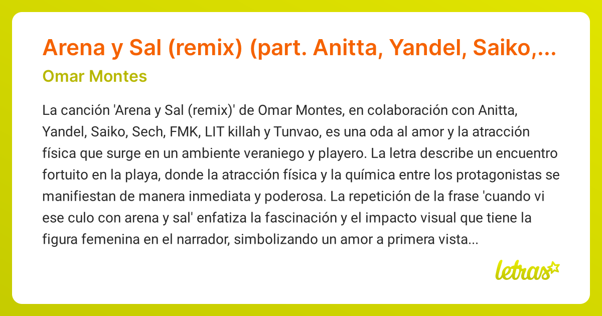 Significado De La Canción Arena Y Sal Remix Part Anitta Yandel
