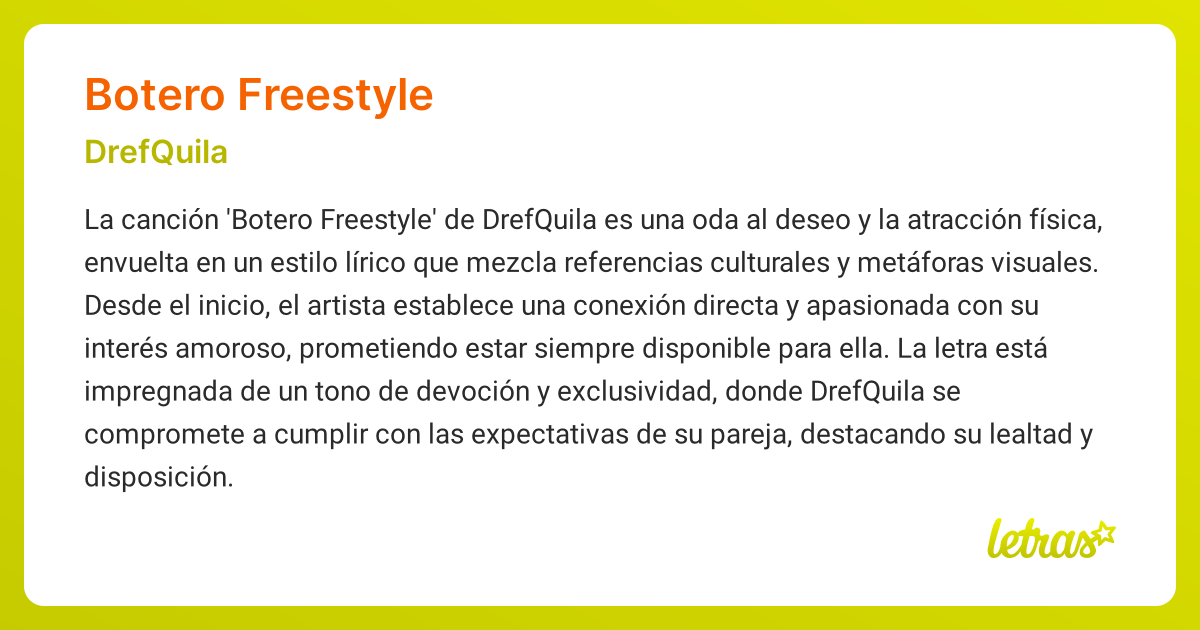 Significado de la canción BOTERO FREESTYLE (DrefQuila) - LETRAS.COM