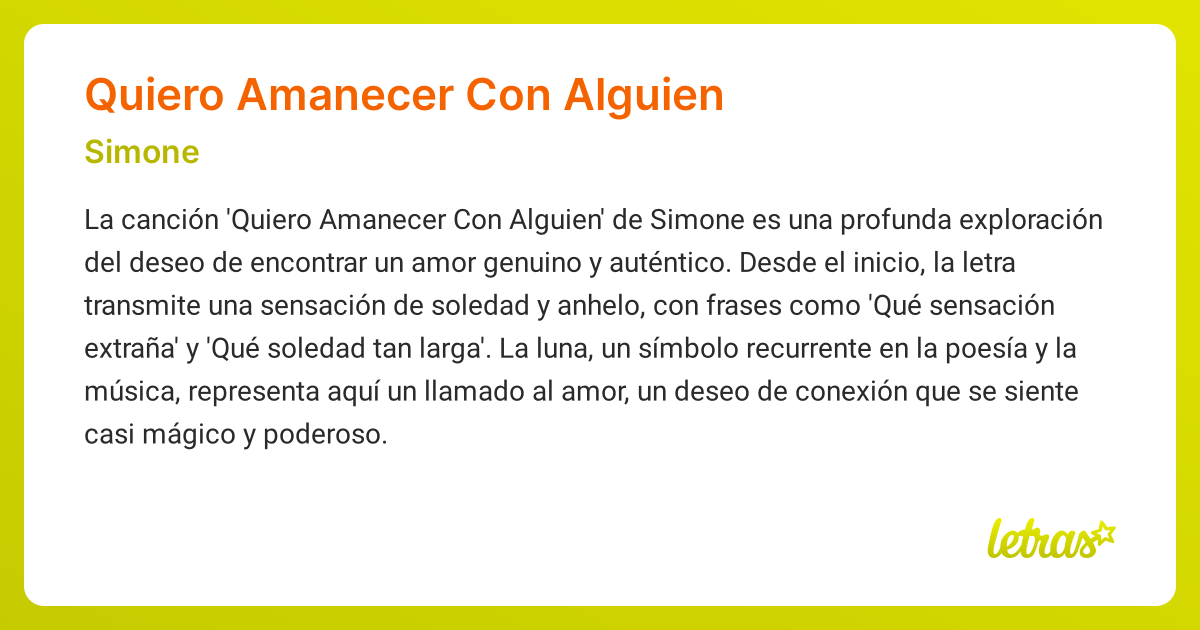 Significado de la canción QUIERO AMANECER CON ALGUIEN (Simone) - LETRAS.COM