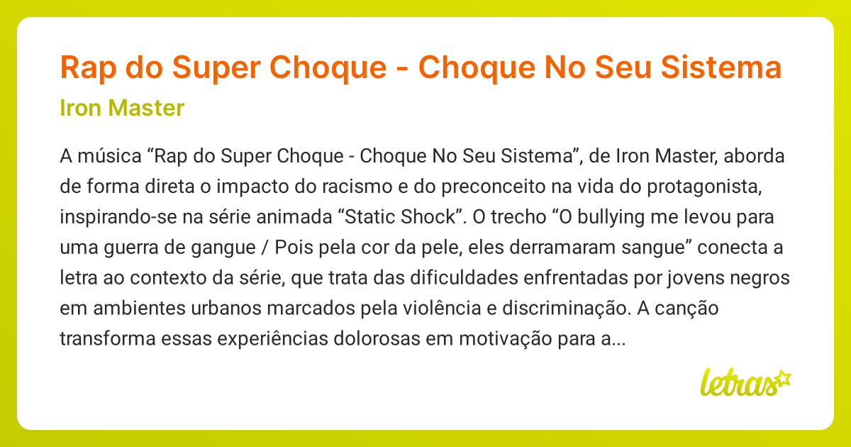 Significado da música Rap do Super Choque - Choque No Seu Sistema (Iron ...