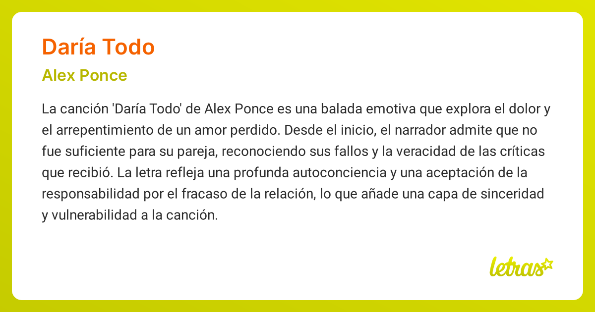 Significado de la canción DARÍA TODO (Alex Ponce) - LETRAS.COM