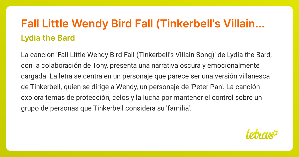 Significado de la canción Fall Little Wendy Bird Fall (Tinkerbell's ...