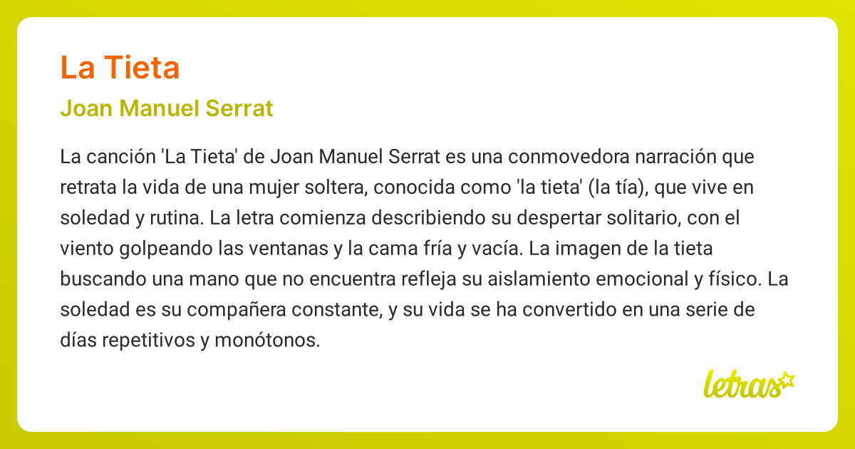Significado de la canción LA TIETA (Joan Manuel Serrat) - LETRAS.COM