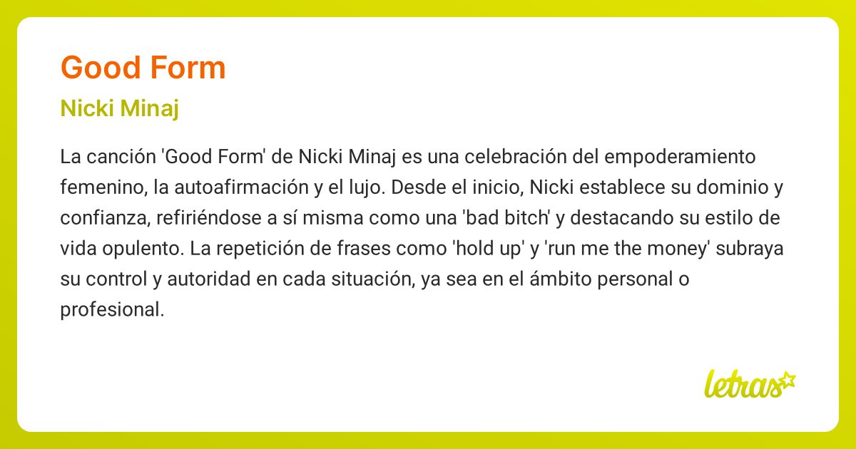 Significado de la canción GOOD FORM (Nicki Minaj) - LETRAS.COM