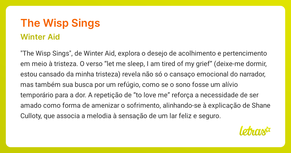 Significado da música THE WISP SINGS (Winter Aid) - LETRAS.MUS.BR