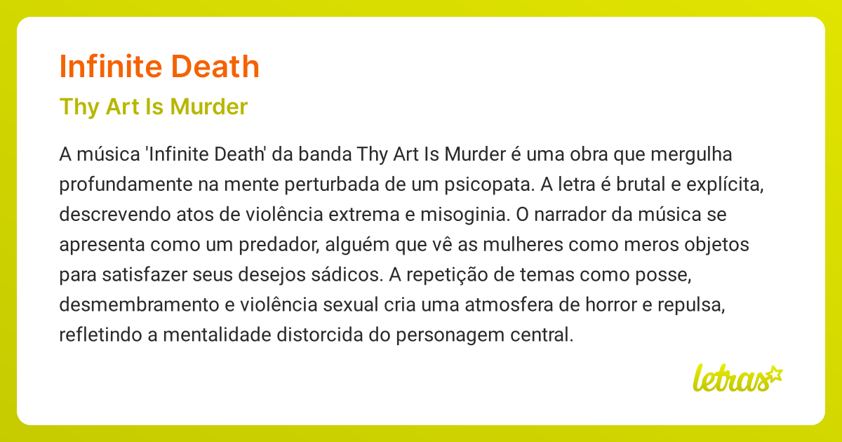 Significado da música INFINITE DEATH (Thy Art Is Murder) - LETRAS.MUS.BR