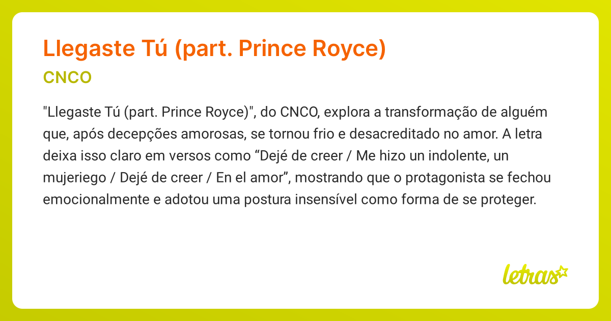 Significado da música Llegaste Tú (part. Prince Royce) (CNCO) - LETRAS ...