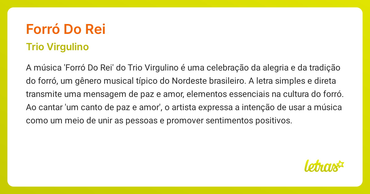 Significado da música FORRÓ DO REI (Trio Virgulino) - LETRAS.MUS.BR