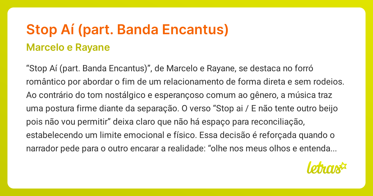 Significado da música Stop Aí (part. Banda Encantus) (Marcelo e Rayane ...