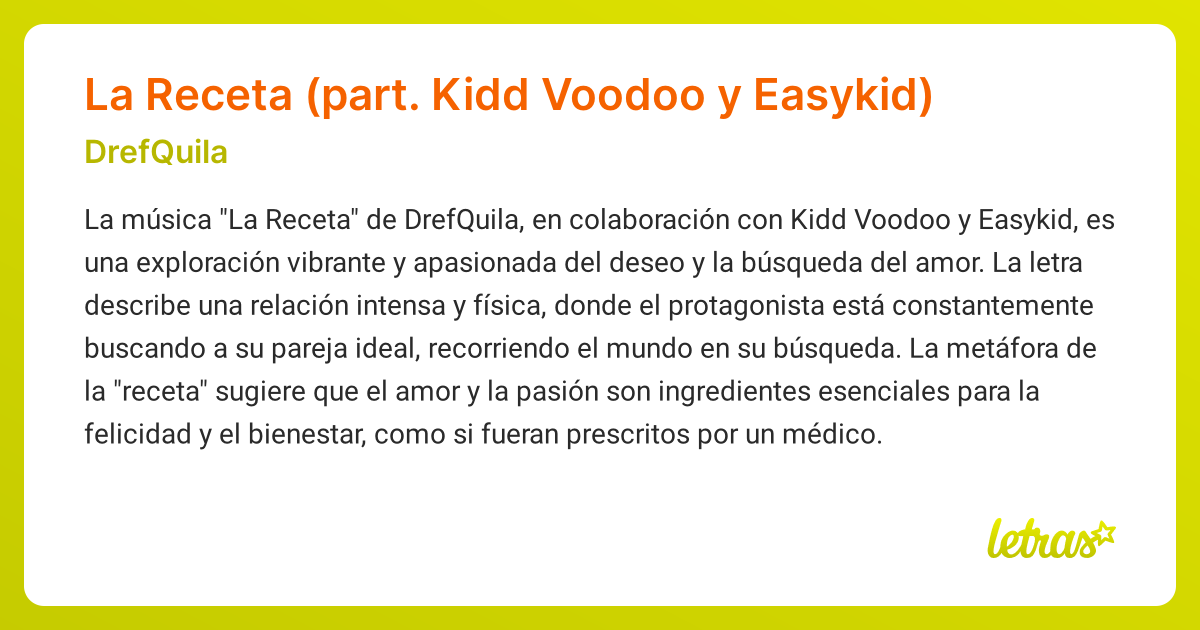 Significado da música La Receta (part. Kidd Voodoo y Easykid ...