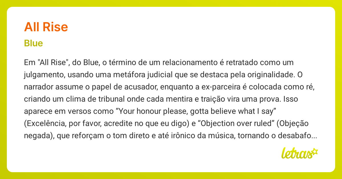 Significado da música ALL RISE (Blue) - LETRAS.MUS.BR