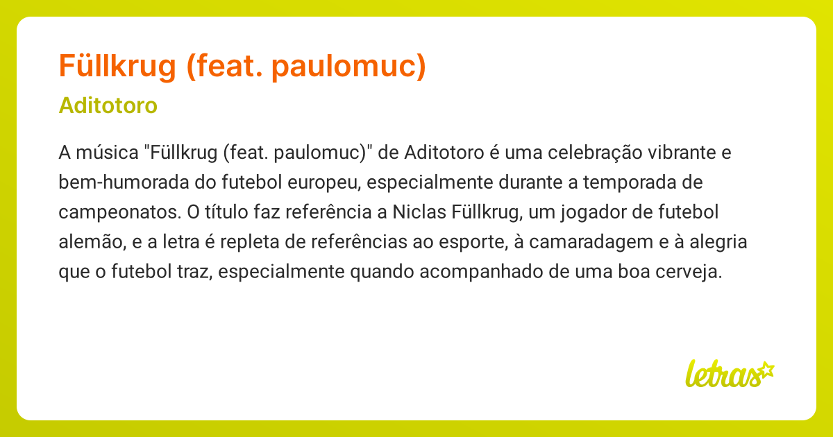 Significado da música FÜLLKRUG (FEAT. PAULOMUC) (Aditotoro) - LETRAS.MUS.BR