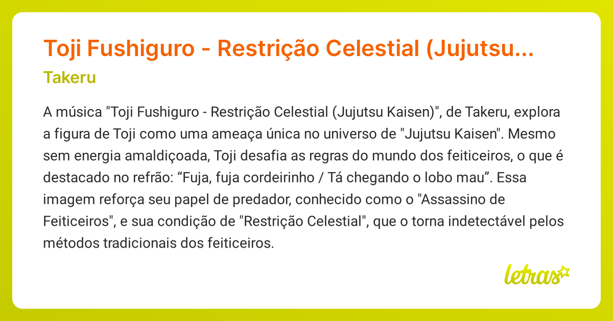 Significado da música Toji Fushiguro - Restrição Celestial (Jujutsu ...