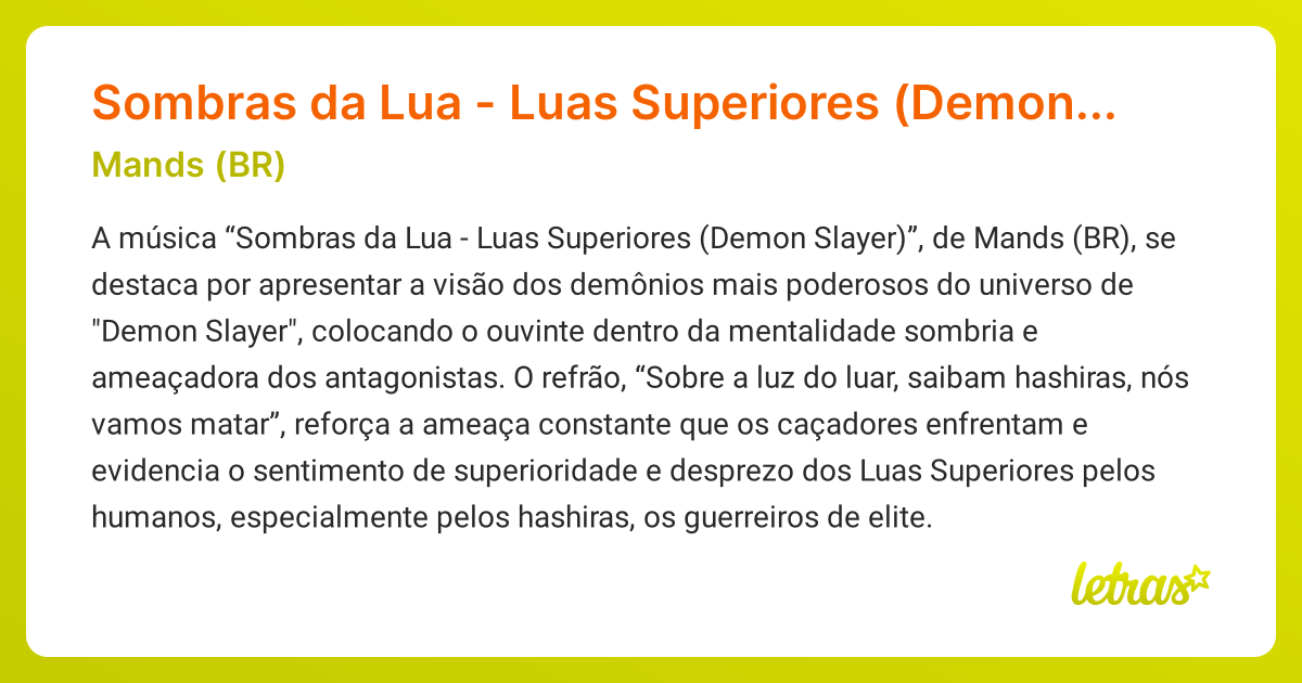Significado da música Sombras da Lua - Luas Superiores (Demon Slayer ...