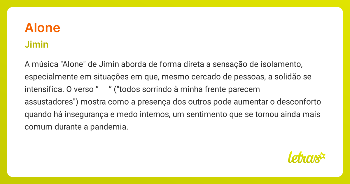 Significado da música ALONE (Jimin) - LETRAS.MUS.BR