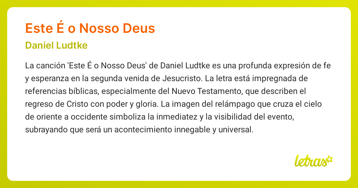 Significado de la canción ESTE É O NOSSO DEUS (Daniel Ludtke) - LETRAS.COM