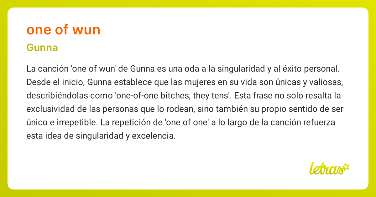 Significado de la canción ONE OF WUN (Gunna) - LETRAS.COM