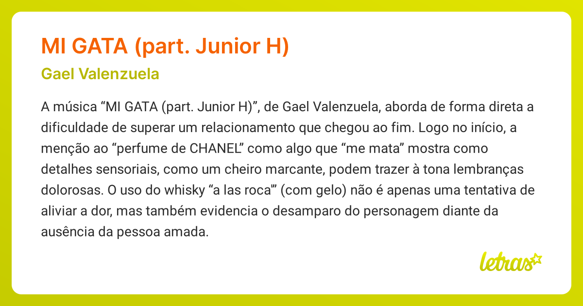 Significado da música MI GATA (PART. JUNIOR H) (Gael Valenzuela ...