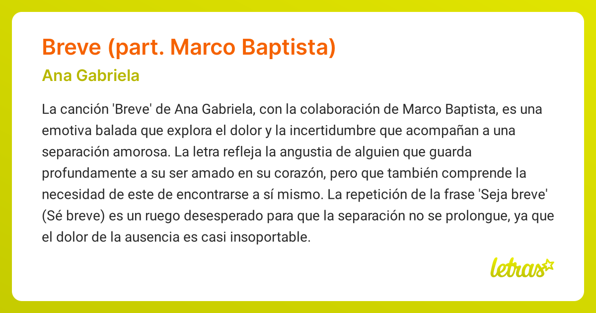 Significado de la canción BREVE (PART. MARCO BAPTISTA) (Ana Gabriela ...