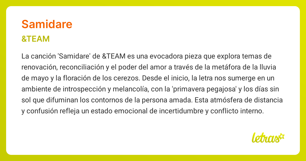 Significado de la canción SAMIDARE (&TEAM) - LETRAS.COM