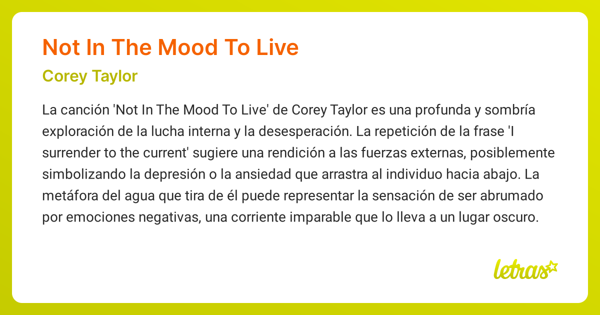 Significado de la canción NOT IN THE MOOD TO LIVE (Corey Taylor ...