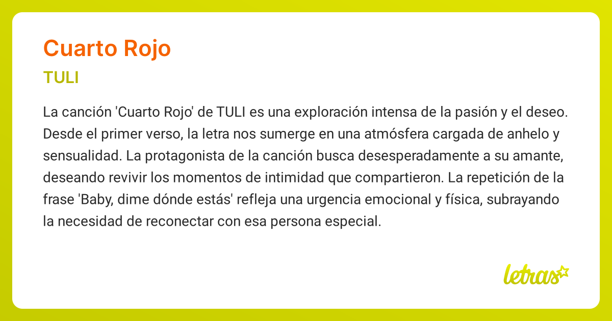 Significado de la canción CUARTO ROJO (TULI) - LETRAS.COM