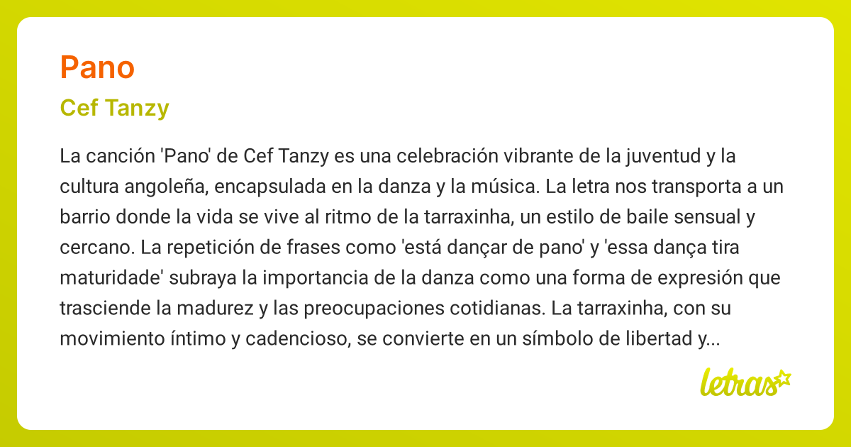 Significado de la canción PANO (Cef Tanzy) - LETRAS.COM