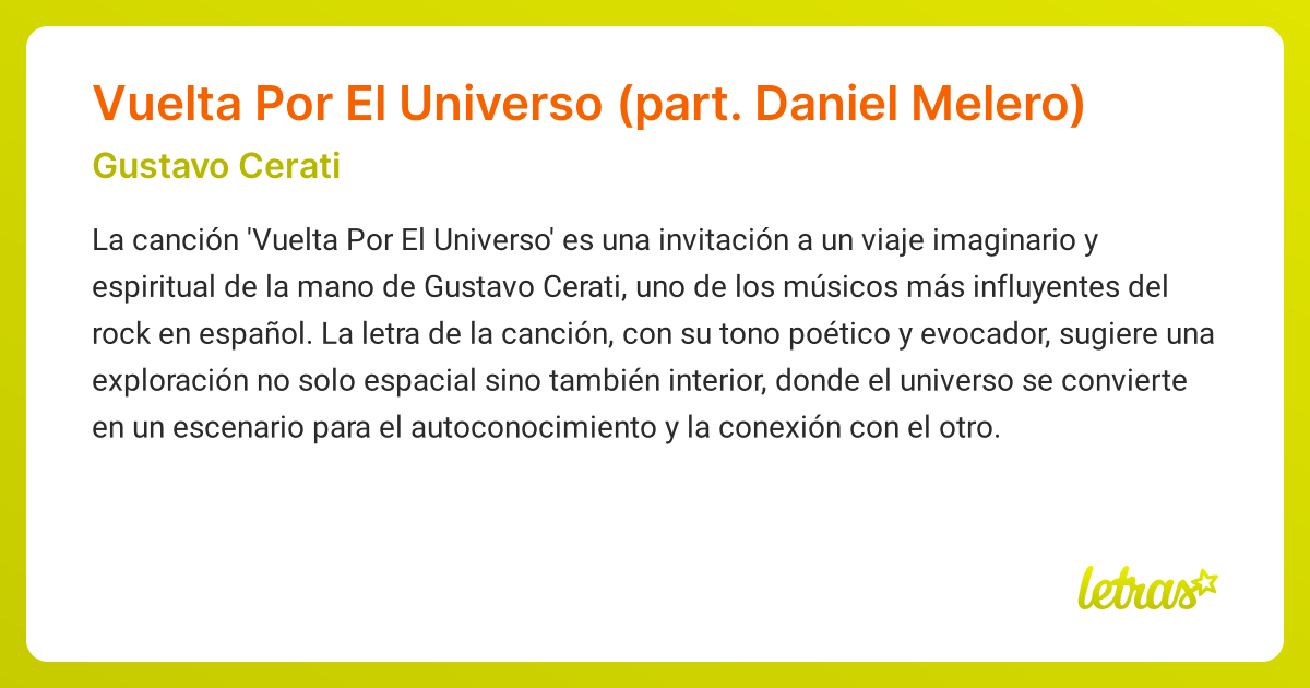 Significado de la canción Vuelta Por El Universo (part. Daniel Melero ...