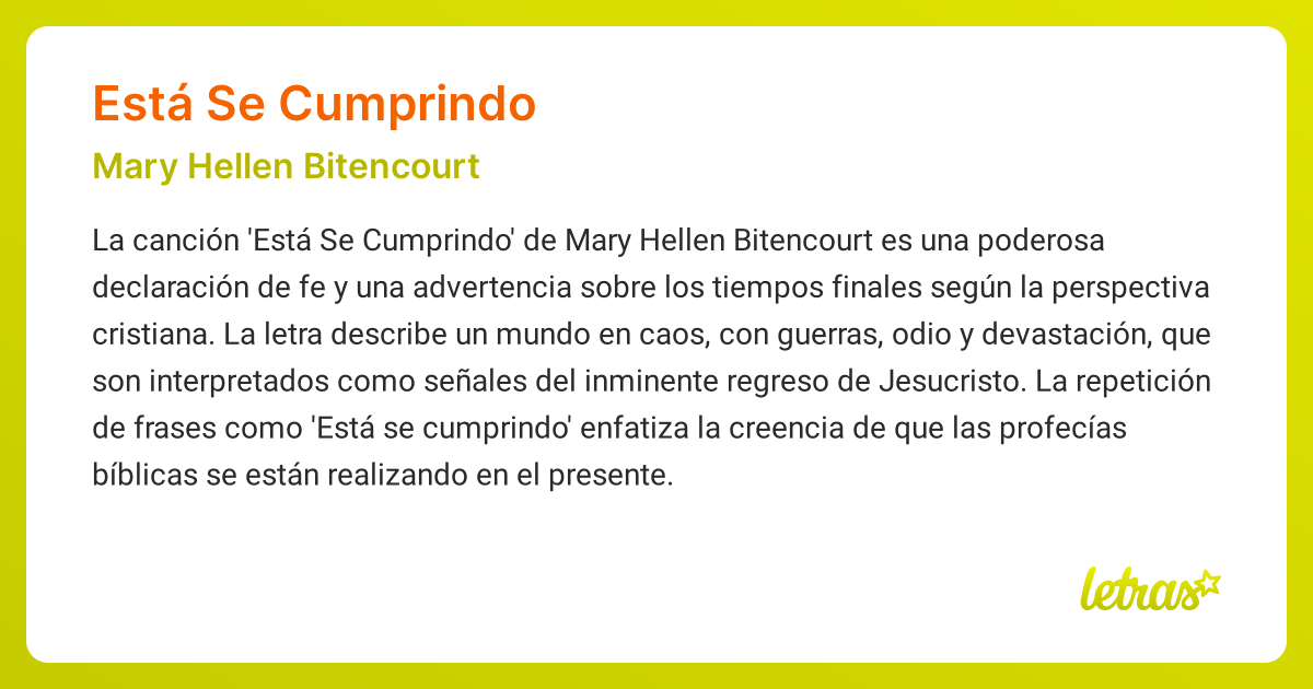 Significado de la canción ESTÁ SE CUMPRINDO (Mary Hellen Bitencourt ...