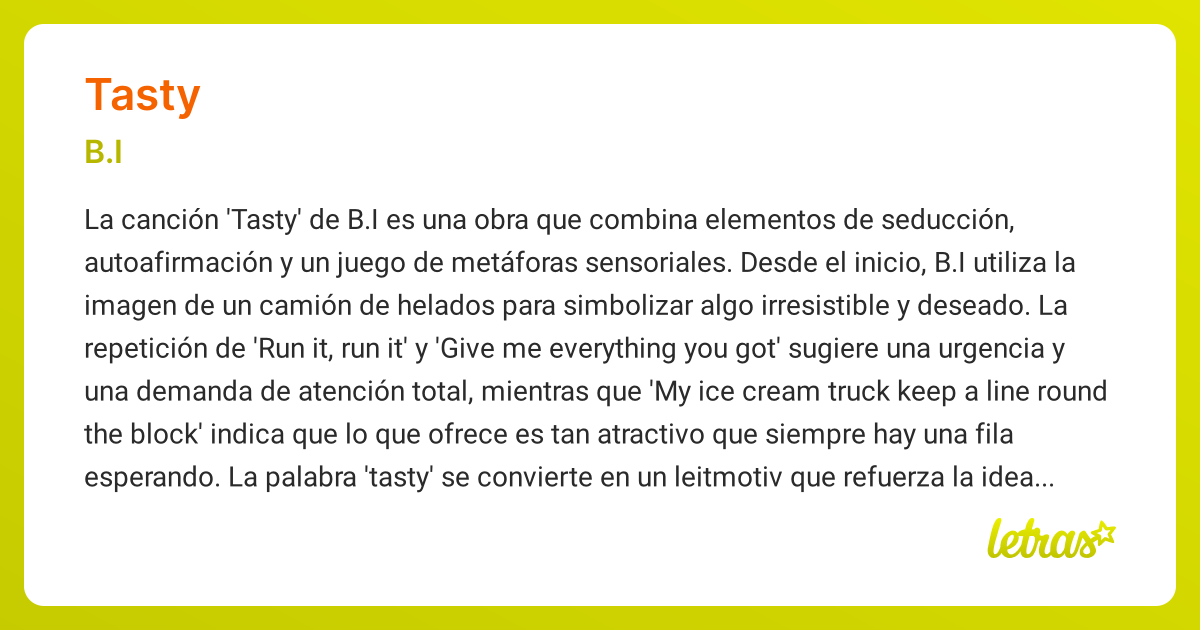 Significado de la canción TASTY (B.I) - LETRAS.COM