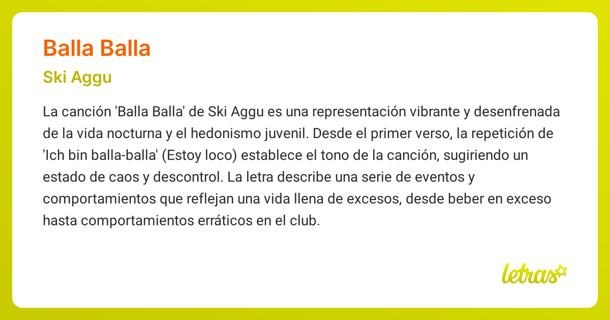 Significado de la canción BALLA BALLA (Ski Aggu) - LETRAS.COM