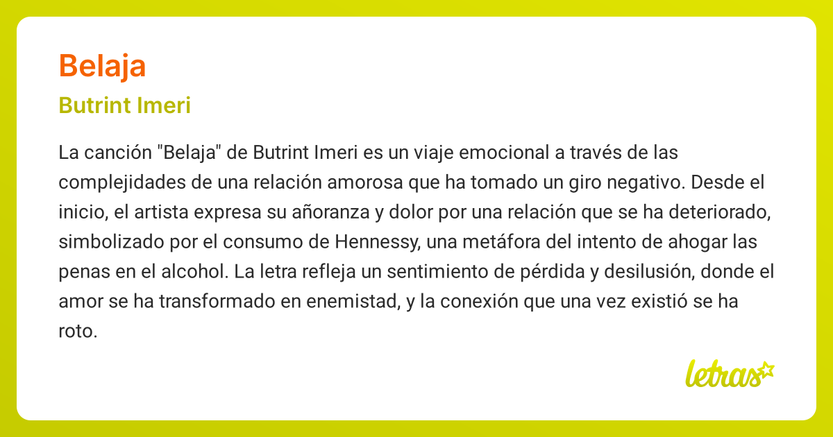 Significado de la canción BELAJA (Butrint Imeri) - LETRAS.COM