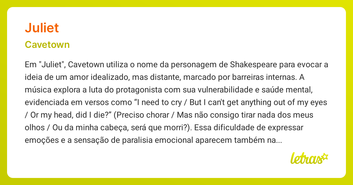 Significado da música JULIET (Cavetown) - LETRAS.MUS.BR
