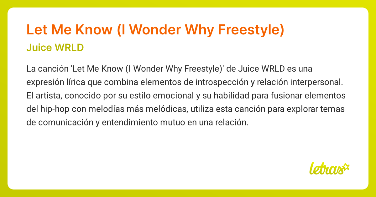 Significado de la canción Let Me Know (I Wonder Why Freestyle) (Juice ...
