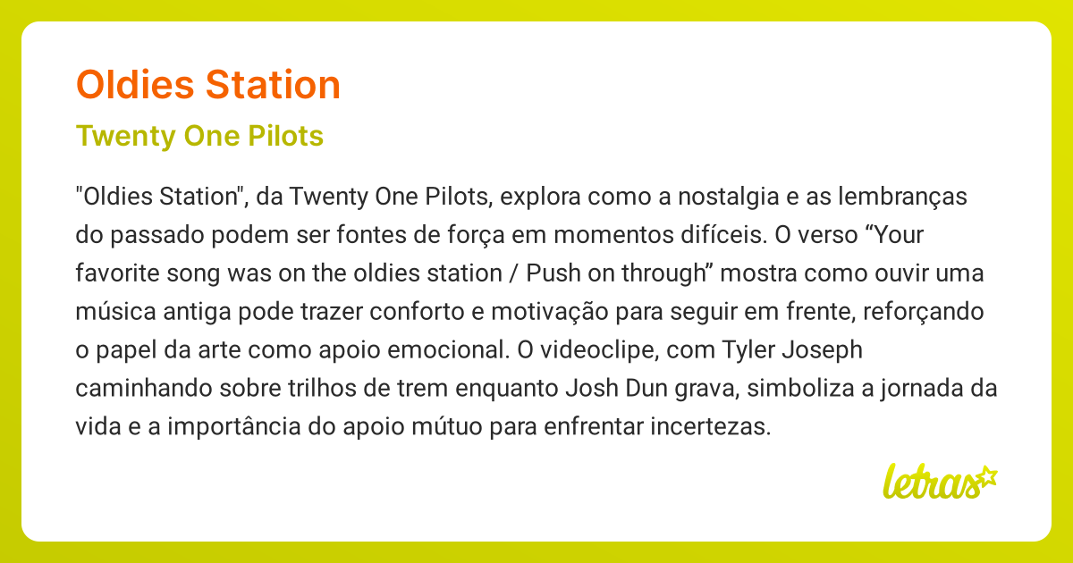 Significado da música OLDIES STATION (Twenty One Pilots) - LETRAS.MUS.BR
