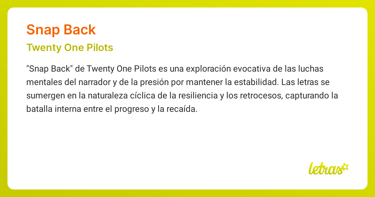 Significado de la canción SNAP BACK (Twenty One Pilots) - LETRAS.COM
