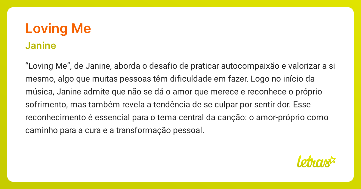 Significado da música LOVING ME (Janine) - LETRAS.MUS.BR